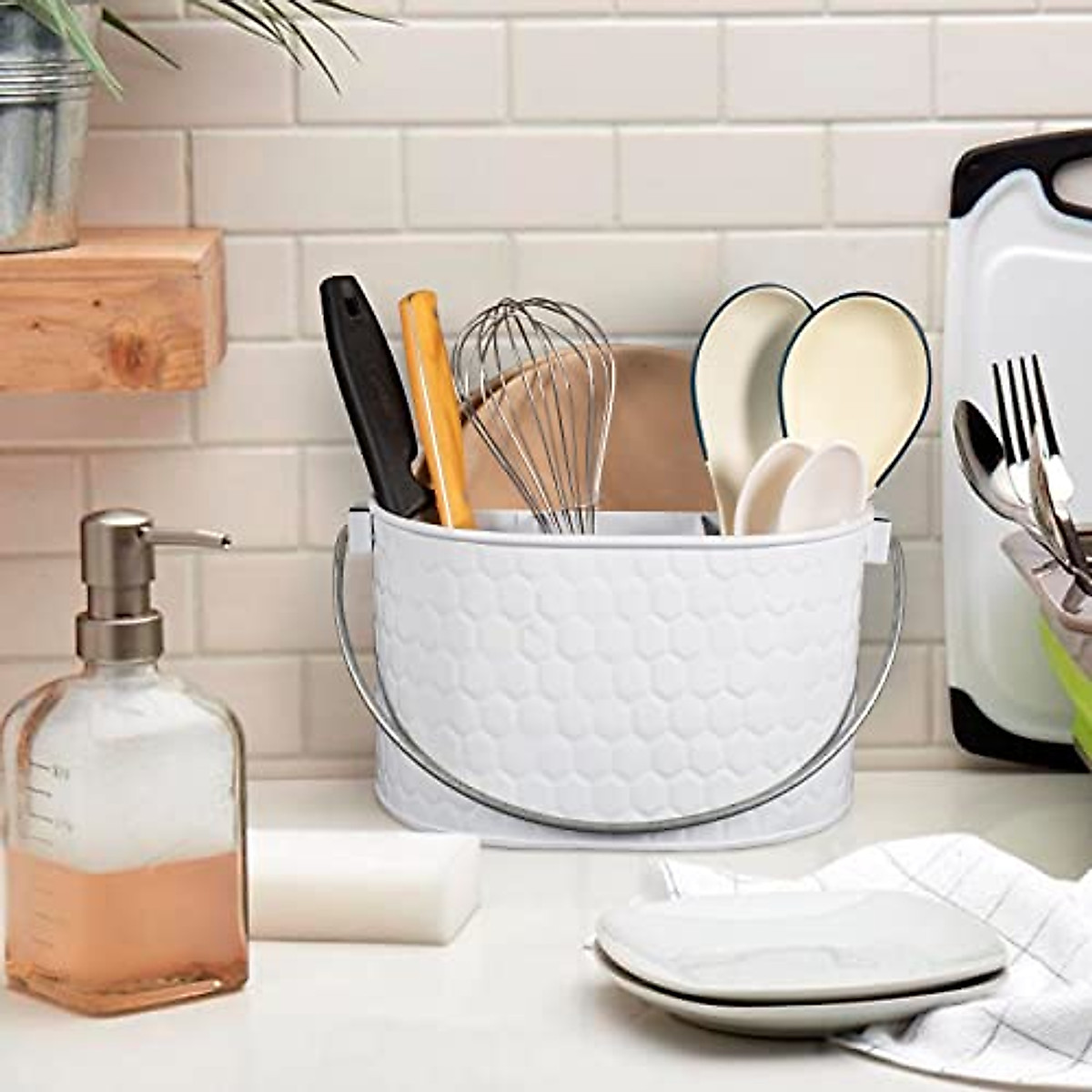 utensil caddy for parties, utensil caddy for countertop, kitchen utensil caddy, plate and utensil caddy - picnic utensil caddy, kitchen utensil caddy for countertop - 10 Inches (Snow White)