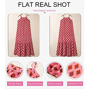 Dokotoo Womens Summer Dresses U Neck Spaghetti Strap Casual Boho Printed Hawaiian Dress Ruffle A Line Maxi Dresses for Beach Vacation X-Large Multicolor