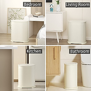 Aupekro Bathroom Trash Can with Lid, 4 Gallon Stainless Steel Garbage Can with Removable Inner Bucket, Slim Rectangular Trash Can for Living Room, Kitchen, Office, Bedroom (Milky White)