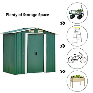 Kinsuite 6' x 4' Outdoor Storage Shed Slide Door, Galvanized Steel Tool Shed House for Patio Garden Backyard Lawn, Utility Tool House, Green