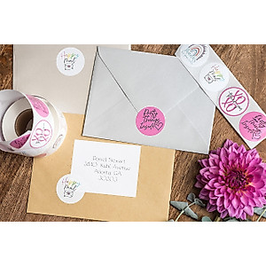 Assorted Cute Packaging Stickers - Roll of 500 - Four Fun Designs - 1.5" Round Glossy Sealers for Small Business - Happy Mail - Thank You for Your Business/Pretty Things Inside