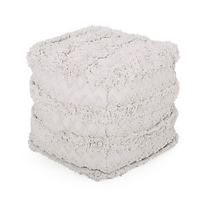 Christopher Knight Home Anna Boho Fabric Cube Pouf, White