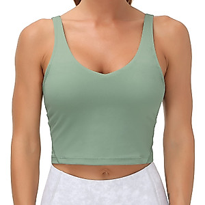 Women’s Longline Sports Bra Wirefree Padded Medium Support Yoga Bras Gym Running Workout Tank Tops (Jasmine Green, Medium, m)