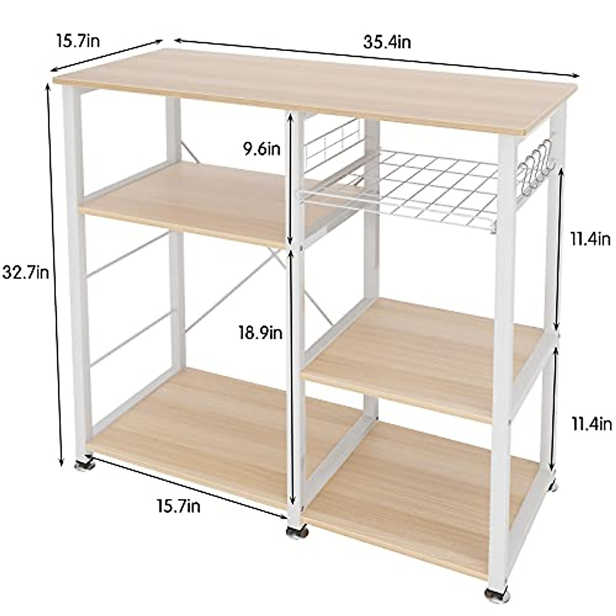sogesfurniture 3-Tier Kitchen Baker's Rack Utility Shelf Microwave Stand with Storage and Drawer Storage Cart Workstation Shelf,White Maple BHUS-W5S-MO