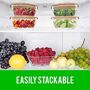 Verel Round Glass Containers with Bamboo Lids (Set of 4) Round Glass Food Storage Containers with Bamboo Lids (4 Pack, 32 Ounce), Non Toxic Eco Friendly Meal Prep with Wooden Lids