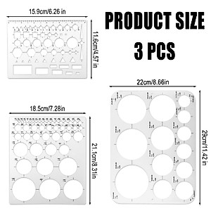 3pcs Circle Stencils for Drawing, 3 Sizes Round Circle Templates for Crafts Transparent Circle Drawing Tool Geometric Circle Ruler for Drafting Circle Tracers for Office Building Formwork