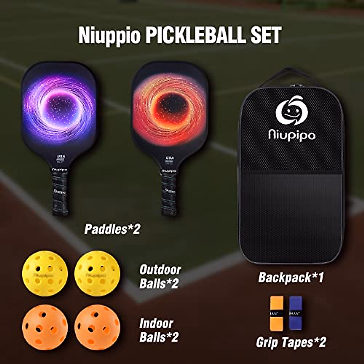 niupipo Pickleball Paddle, USAPA Approved Pickleball Paddle with Fiberglass Face, Protective Cover, Ultra Cushion, Polypropylene Honeycomb Core, 4.8-Inch Grip, Lightweight
