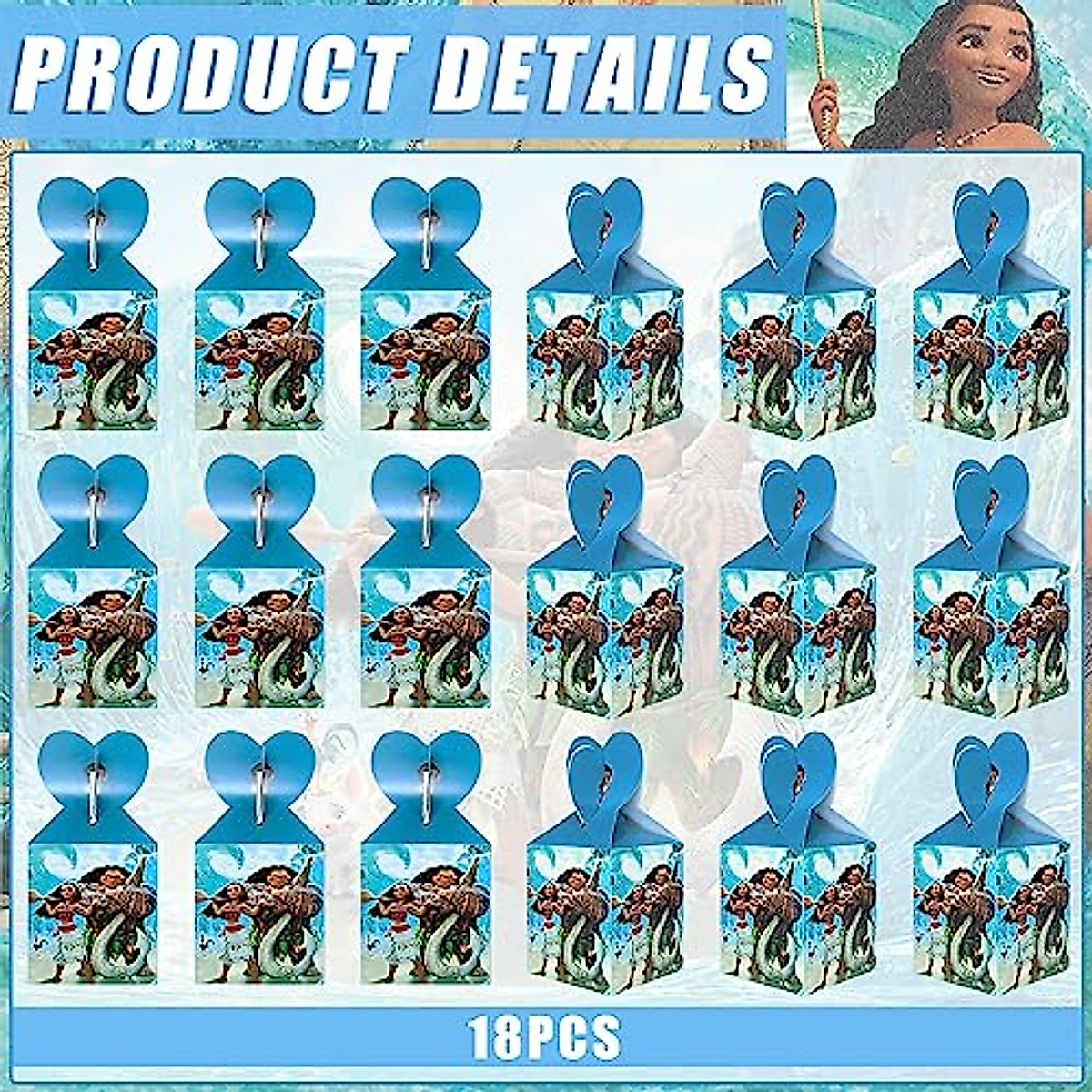 18 PCS Moana Party Favor Boxes, Moana Theme Party Candy Boxes Party Gift Boxes for Birthday Party Supplies