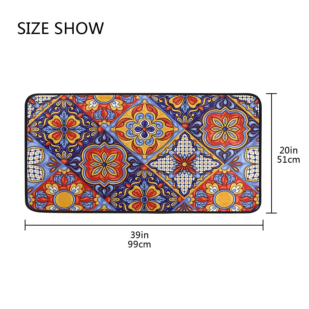 STAYTOP Mexican Talavera Ceramic Tile Pattern Kitchen Rugs,Polyester Non Slip Cushioned Mats Antifatigue Comfort Floor Mat Doormat for Kitchen Washroom Bedroom 39x20in