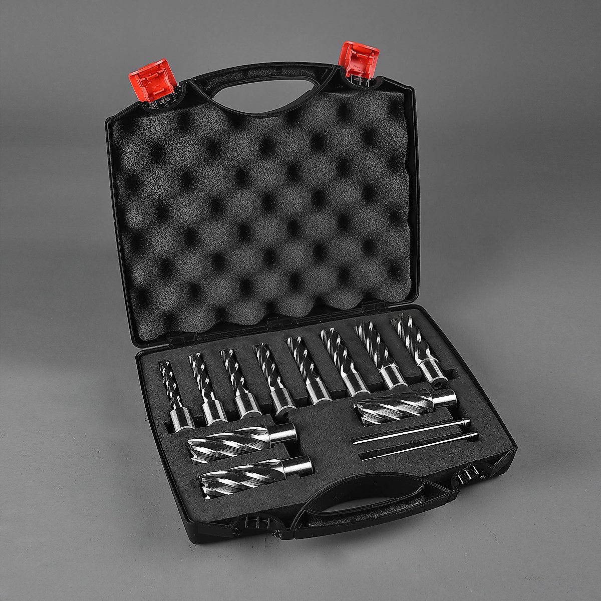 Annular Cutter Set 13 pcs JESTUOUS 3/4 Inch Weldon Shank 2 Cutting Depth and Cutting Diameter from 7/16 to 1-1/16 for Drill Press HSS Standard Kit Two Flat with 2 Pilot Pins