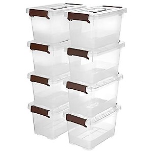 YYXB 8 Pack Plastic Storage Latch Bins, 4.5 Quart Clear Plastic Handle Box with Lids and Handle, Multi-Purpose, 4 Litre