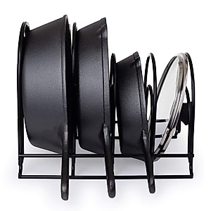 Heavy Duty Pan Organizer, 5 Tier Rack - Holds up to 50 LB - Holds Cast Iron Skillets, Griddles and Shallow Pots - Durable Steel Construction - Space Saving Kitchen Storage - No Assembly Required