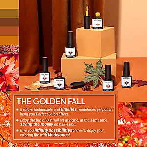 Modelones Fall Gel Polish Set, 6 Colors - Orange, Yellow, Brown, Gold, Glitter - For Winter Nail Art, Manicures, Back to School Gifts