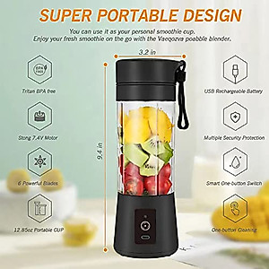 MilkShot Portable Blender, Personal Blender for Shakes & Smoothies, USB Rechargeable Mini Blender with Six Stainless Steel Blades, 4000mAh Fruit Juice Mixer for Travel, Car, Office, 380ML, Black
