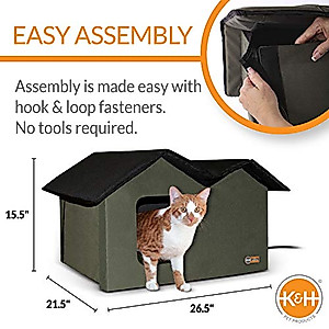 K&H Pet Products Outdoor Heated Cat House Extra-Wide Olive/Black 26.5 X 15.5 X 21.5 Inches