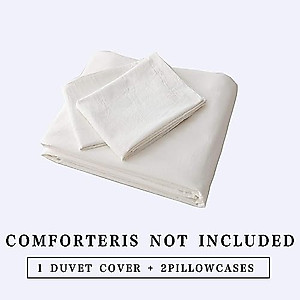 ECOCOTT White Duvet Cover Queen Size, 100% Washed Cotton 1 Duvet Cover with Zipper and 2 Pillowcases, Ultra Soft and Easy Care Breathable Bedding Set (White, Queen)