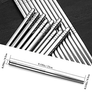 Metal Chopsticks, IQCWOOD 5 Pairs 9.5 Inch Stainless Steel Chopsticks, 304 Korean Chopsticks Reusable Dishwasher Lightweight Silver Reusable Chopsticks Set for Dinner