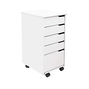 Adeptus Original Roll Cart Connect Solid Wood, 4+1 Drawer Narrow Drawers Roll Carts, White