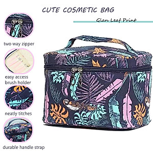 L&FY Cosmetic Bags For Women,Girls,Travel Makeup Organizer Portable Toiletry Bag With Handle,Large Capacity Skincare Bag (dark blue/Gran Leaf)