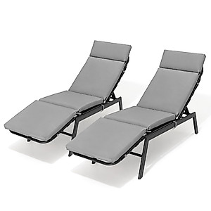 Patio Oversized Outdoor Patio Lounge Chairs set of 2,Metal Outdoor Pool Lounge Chair with Adjustable Backrest, Sunbathing Tanning Poolside Loungers for Backyard Porch Deck Lounger Recliner (Dark Gray)