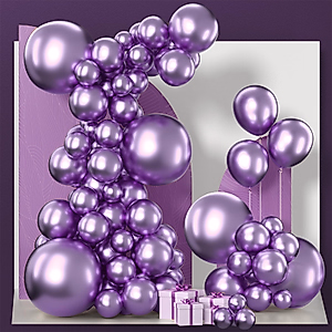 PartyWoo Metallic Purple Balloons, 140 pcs Purple Metallic Balloons Different Sizes Pack of 18 Inch 12 Inch 10 Inch 5 Inch Purple Balloons for Balloon Garland Arch as Party Decorations, Purple-G105