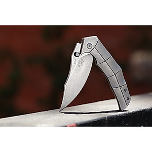 DROP Massdrop + Gavko Thresher Titanium Frame Lock Pocket Knife, Pelagic Sand, Right Hand