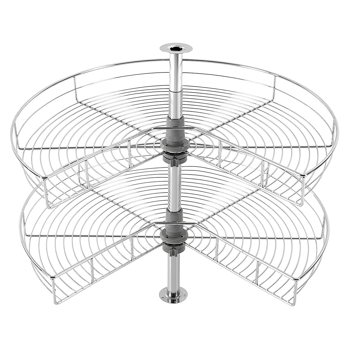 Fetcoi 2 Tier Kidney Chrome Lazy Susan, 28” Kitchen Base Cabinet Corner Organizer, 270° Rotating Blind Corner Wire Cabinet Mounted Rotating Storage Rack for Kitchen Storage