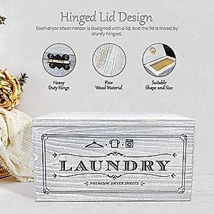 LUSAV Dryer Sheet Holder Dispenser with Hinged Lid for Laundry Room - Farmhouse Decor Dryer Sheets Container - with air Purifying Bag -Rectangular Box (Grayish-White) 7.9''x5''x4.2''