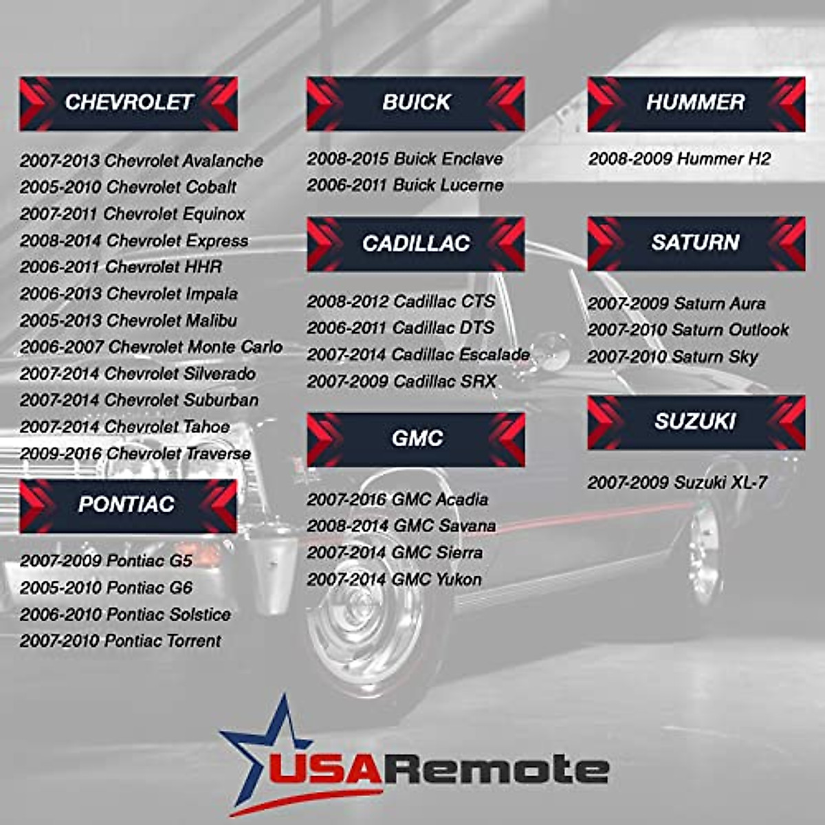 Car Key Fob Keyless Entry Remote with Ignition Key fits Chevy, Cadillac, GMC (OUC60270, OUC60221), Set of 2