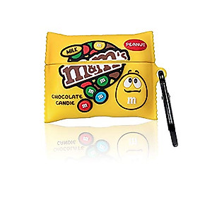 N+V Compatible with Airpods Pro Case Cover,Stylish Chic Food Character Skin Keychain,Cute 3D Funny Cartoon Food MM Chocolate Soft Silicone Protective Airpods Cover,for Girls Boys Teens Kids (Yellow)