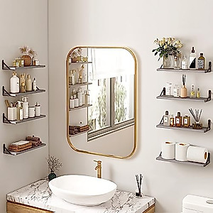 Fixwal Floating Shelves, Corner Shelf, Width 4.7in Rustic Wood Wall Shelves Set of 8, Wall Storage Shelves for Bedroom, Living Room, Kitchen, Bathroom, Office and Plants (Gray)