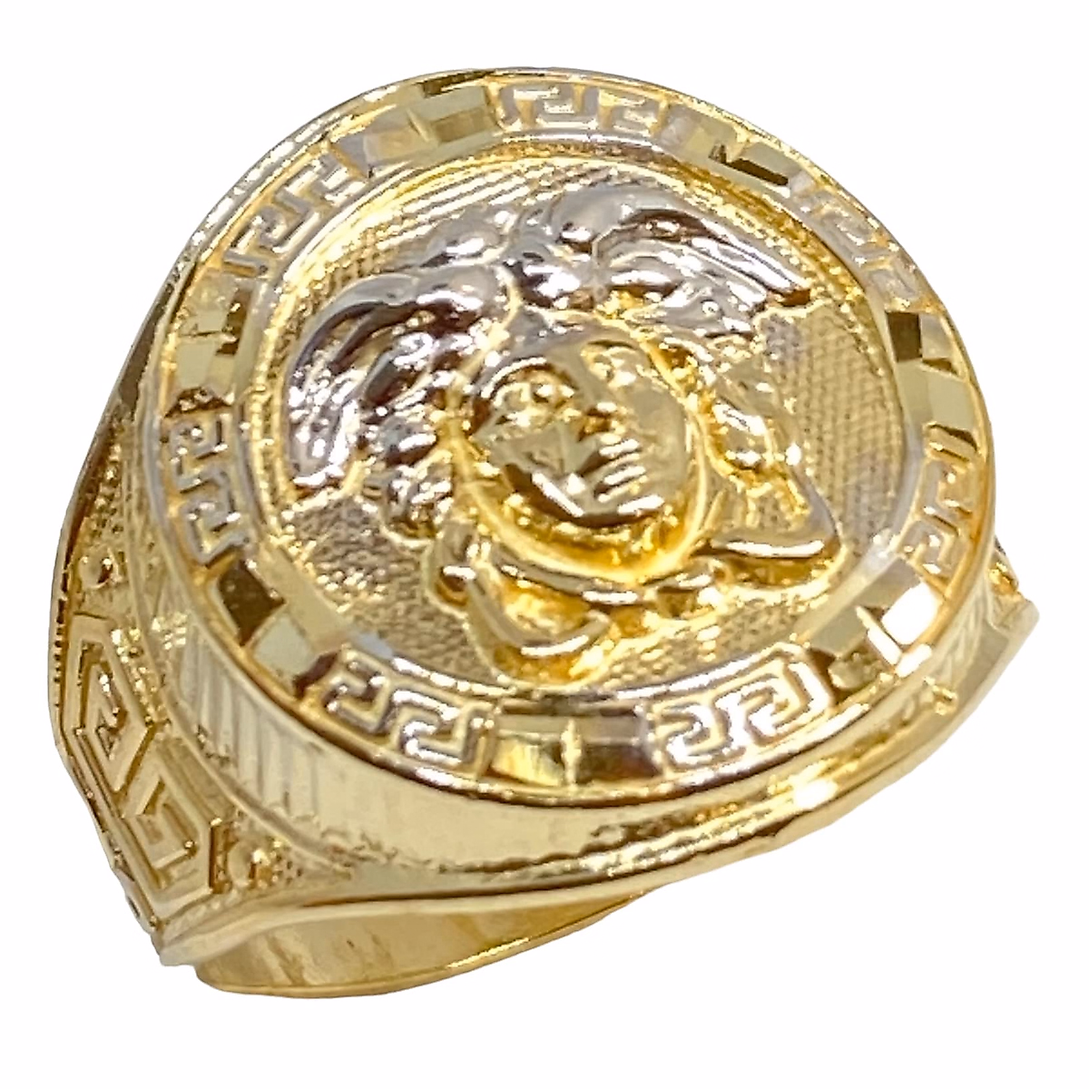 19 MM WIDE TWO TONE ROUND GREEK BEAUTY LADY MEDUSA RING REAL 10K YELLOW GOLD SG4533