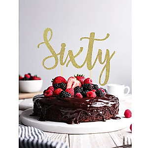 Gold Glitter 60th Birthday Cake Topper, Sixty Birthday Cake Topper for Celebrating Sixty Years Old Anniversary/Birthday Party Decorations (6 inch)