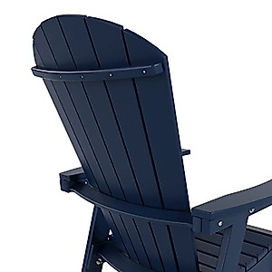 WO Outdoor Adirondack Patio Dining Chair Table 5 PCS Set Seashell Back Armchair Round Table Retro Aesthetic for Outside Restaurant Dining, Resort, Hotel, Lawn, Garden (Navy Blue)