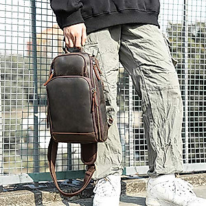 Polare Full Grain Leather Small Sling Bag Travel/Hiking Bike Multi-Purpose Crossbody Daypack For Men