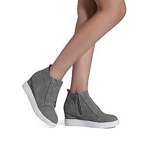 DREAM PAIRS Women’s Platform Wedge Sneakers Ankle Booties,Size 7,Grey,Wedge-SNKR