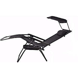 BTEXPERT CC5044B-2 Zero Gravity Chair Lounge for Relaxing, Outdoor Patio Beach Yard Garden Sunshade Utility Tray Cup Holder Case Pack (Set of 2 pcs), Two Piece, Alloy Steel, Black with Canopy