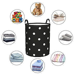 Round Single Black And White Polka Dot Dirty Laundry Hamper,Storage Bin Organizer Laundry Hamper Portable Laundry