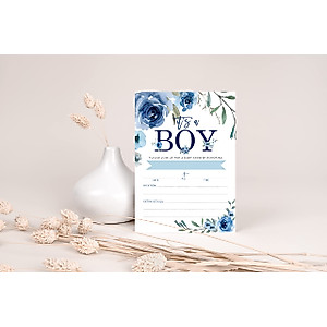 Boy Baby Shower Invitations with Book Request and Diaper Raffle Card, Blue Baby Sprinkle, 20 Fill in Invites