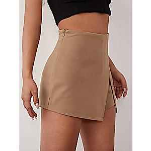 Floerns Women's Solid High Waist Skort Asymmetrical Split Hem Short Skirt Camel M