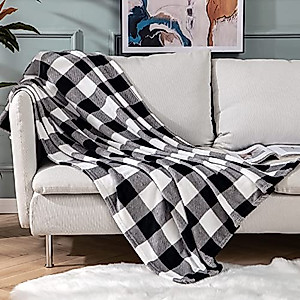 MIULEE Buffalo Plaid Fleece Throw Blanket for Sofa Couch Bed, Black and White Checkered Decor, Super Soft Lightweight Cozy Warm Fuzzy Geometric Microfiber Flannel Blanket for All Seasons, 50" X 60"