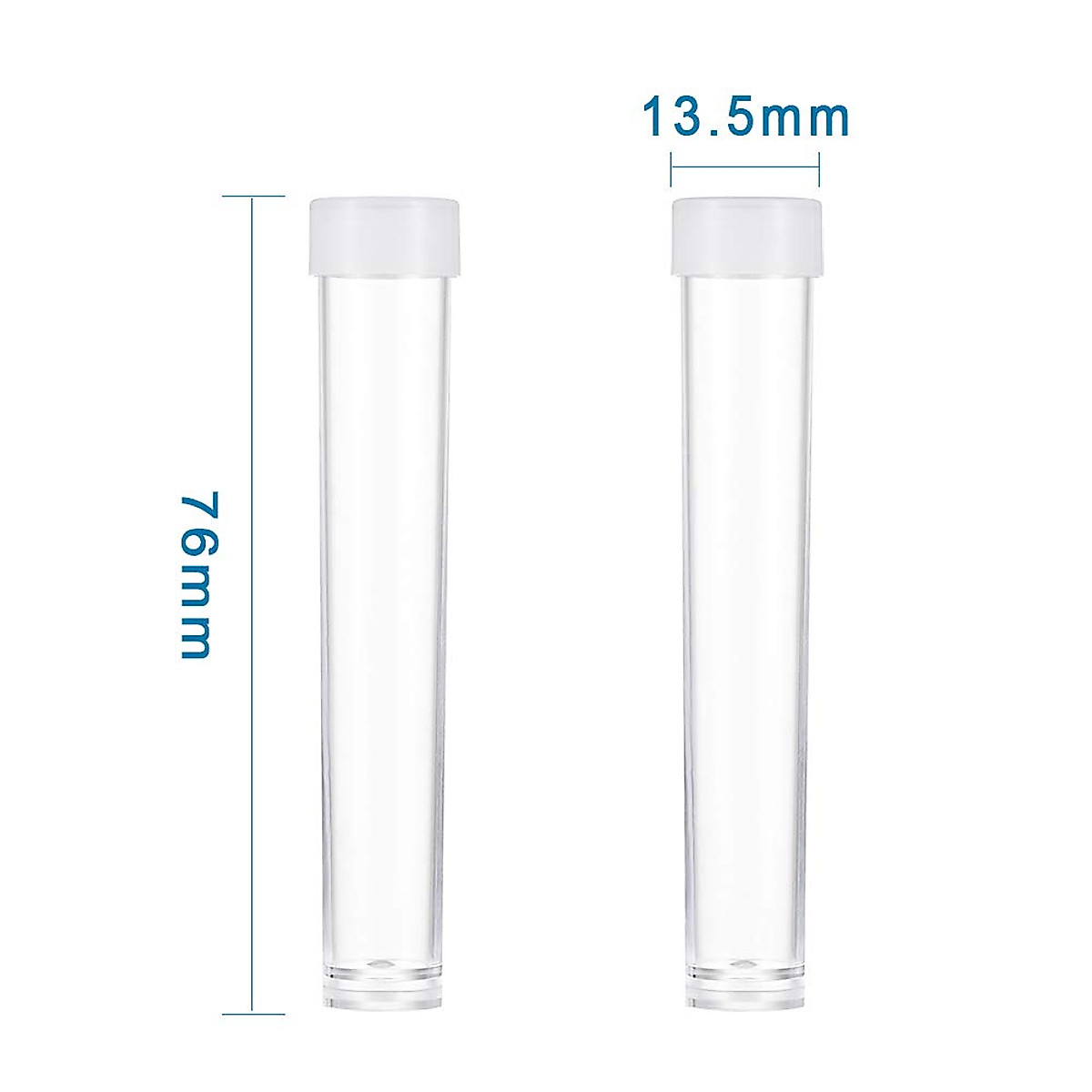 Craftdady 200Pcs Clear Plastic Tube Bead Containers Transparent Storage Test Tubes with Caps 2.99x0.53" (76x13.5mm)