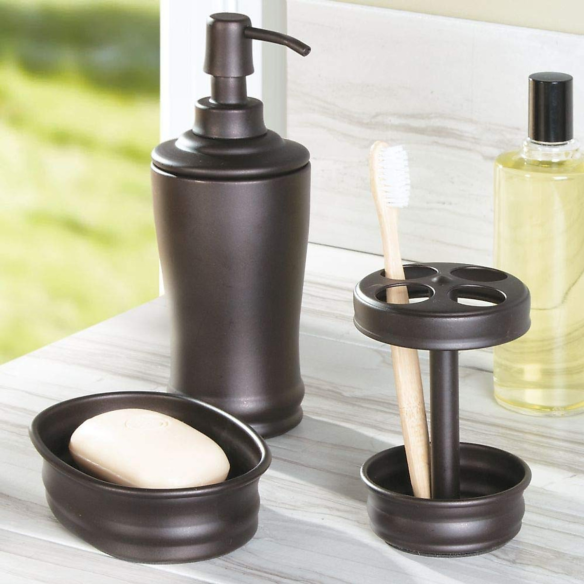 iDesign Metal Tall Liquid Soap Dispenser Pump, The Olivia Collection – 8 Oz., Bronze