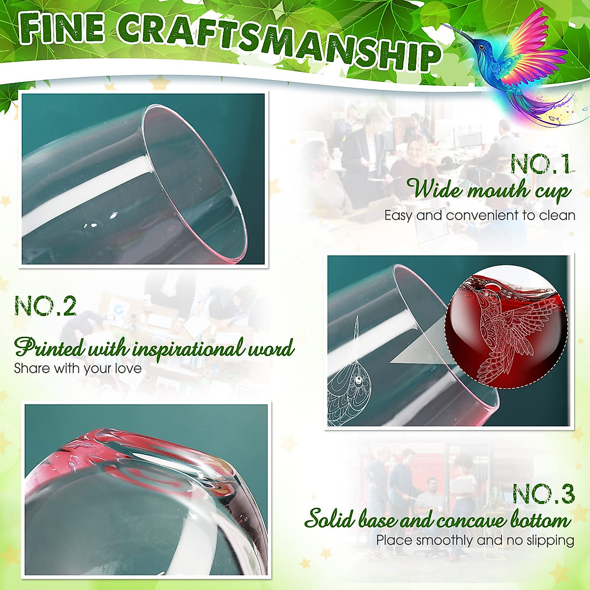 Mimorou 2 Pieces Hummingbird Stemless Wine Glass 17 oz Hummingbird Themed Gifts for Christmas, Valentine's Day, Birthdays, Anniversaries, Retirement, Mother's Day, Father's Day