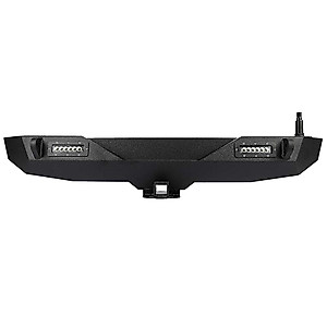 cciyu Texture Black Rear Bumper with and Tire Carrier and LED Lights, 2" hitch receiver Compatible for Jeep Wrangler JK 2007-2018