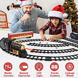 Train Set for Boys Girls - Electric Toy Train Including Passenger Coach with Lights, Steam Locomotive with Realistic Sounds & Headlight, Coal Car - Christmas Train Sets Under The Tree, Gift for Kids