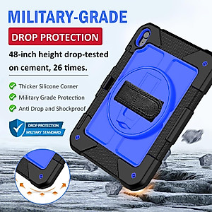 BMOUO Case for iPad (A16) 11th Generation 11" 2025/iPad 10th Generation 10.9 inch 2022, 360 Rotating Stand & Pencil Holder & Hand & Shoulder Strap Shockproof iPad 11th/10th Generation Case, Deep Blue