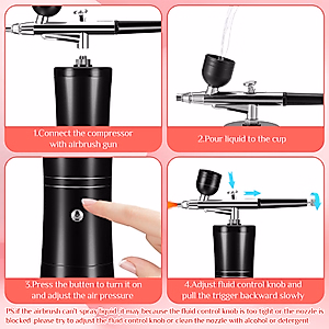 3 Modes Airbrush Kit with Compressor, 900 mAh Airbrush Set with 0.3mm Tip, Rechargeable Handheld Airbrush Compressor Gun Cleaner for Makeup, Painting, Nail, Cake Decor