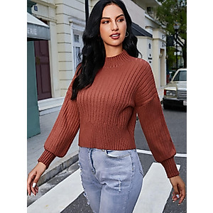 ZAFUL Women's Mock Neck Sweater Drop Shoulder Knit Ribbed Hem Crop Pullover