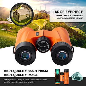 Leaysoo 10X32 Compact Binoculars for Adults and Kids,High Powered Small Binoculars, BAK-4 FMC Clear Low Light Vison Waterproof Binoculars for Bird Watching, Concerts, Curise Ship